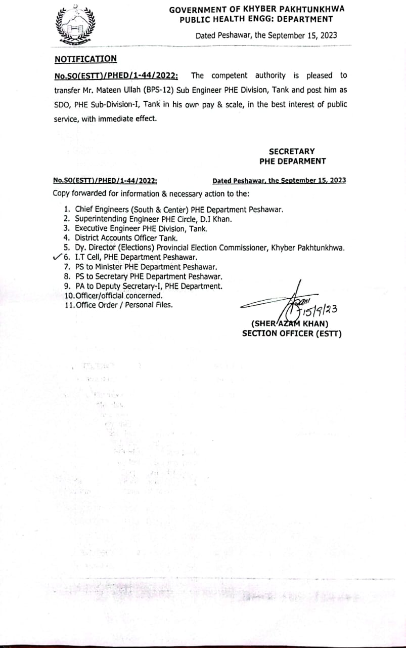 PHED Notification :: PHED - KP